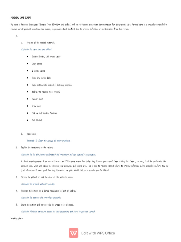 0 - Perineal Care Script | PDF | Labia | Medical Specialties