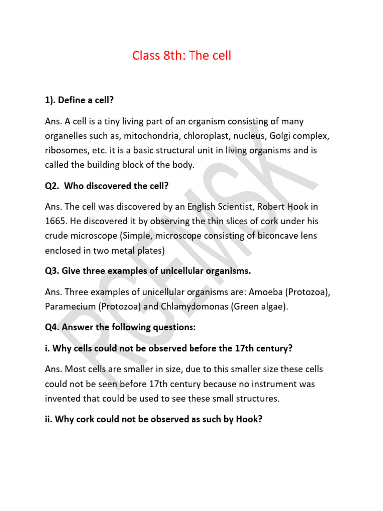 class 8th the cell | PDF | Cell (Biology) | Cytoplasm