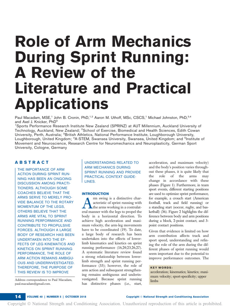 Role of Arm Mechanics During Sprint Running A.2 | PDF | Running ...