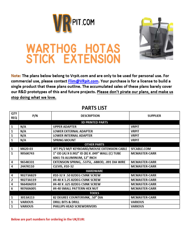 Warthog-Stick-Extension VRPIT | PDF | Screw | Electrical Connector