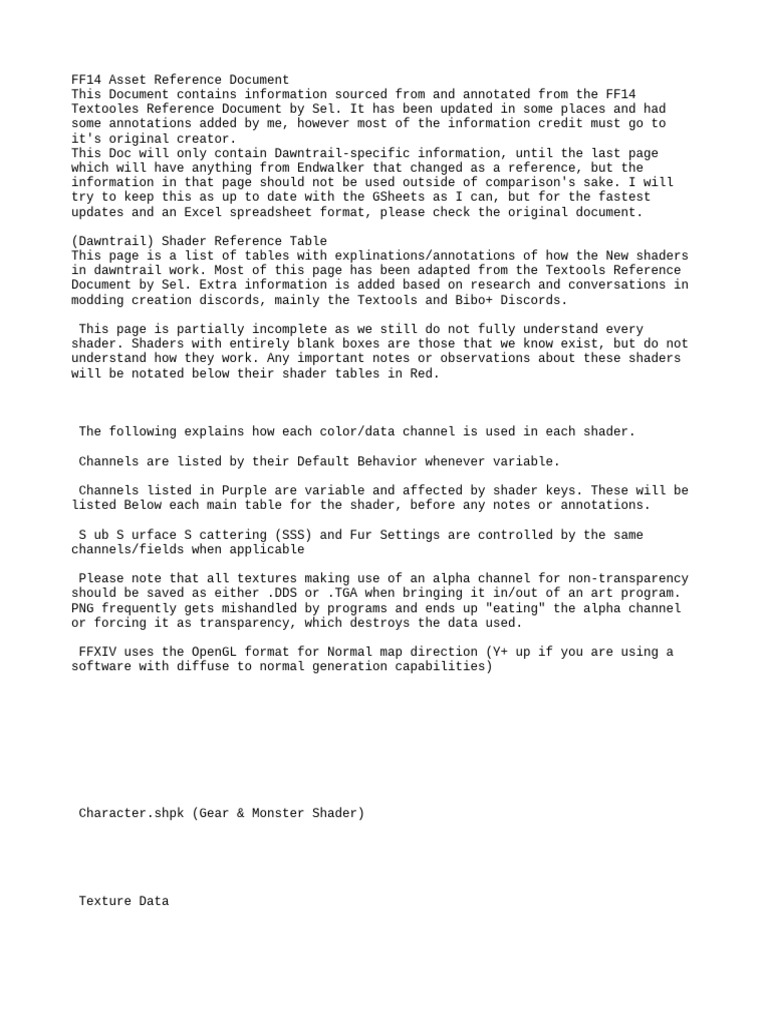 ff14 Asset Reference Document | PDF | Texture Mapping | Shader