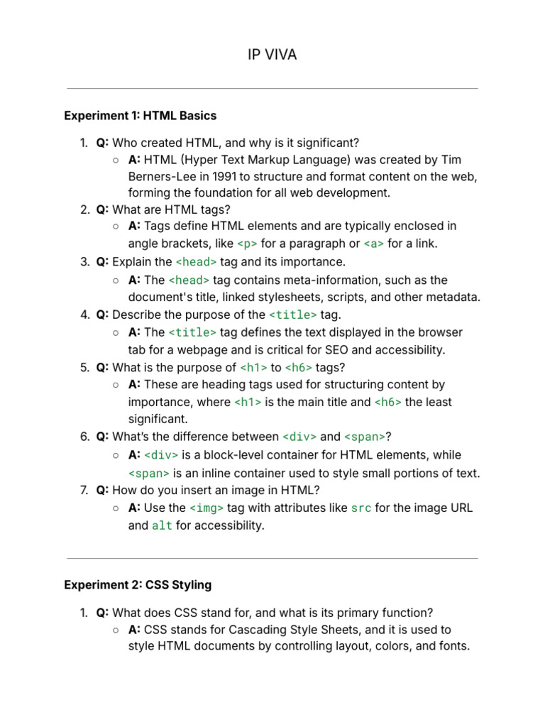 IP VIVA | PDF | Html Element | Html