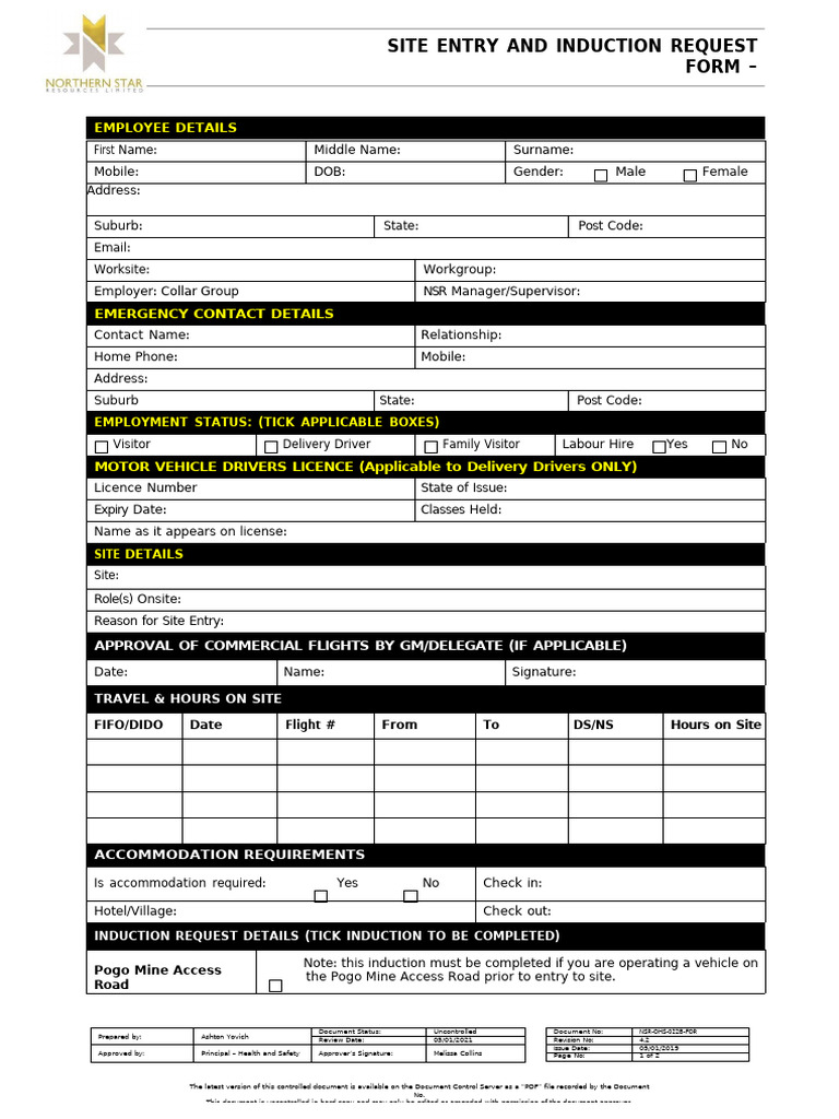 2. NSR-OHS-022B-For - Site Entry and Induction Request Form Visitor(1 ...