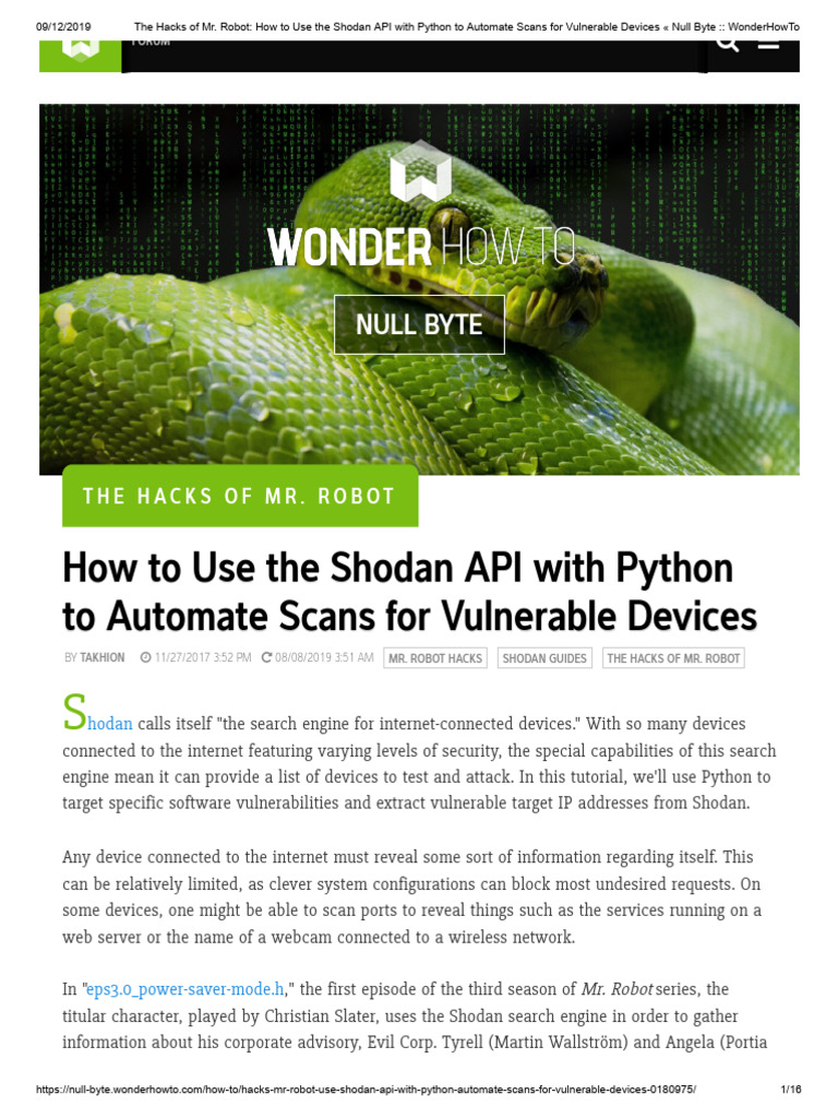 The Hacks of Mr. Robot - How To Use The Shodan API With Python To Automate Scans For Vulnerable ...