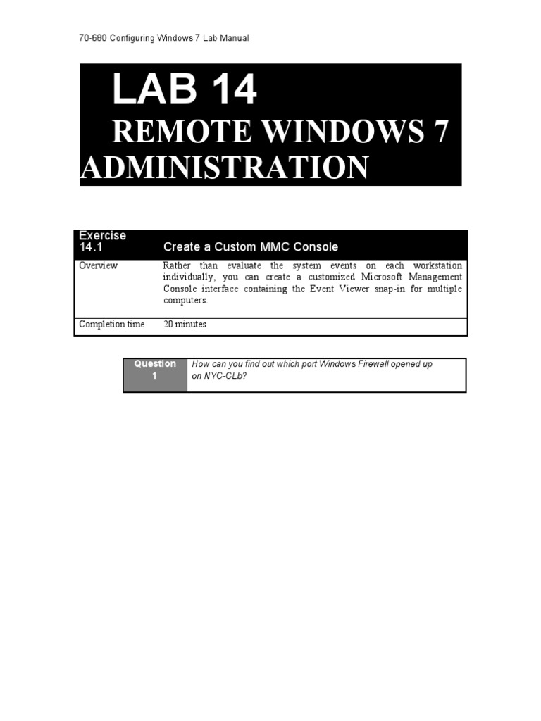Lab14 Worksheet | PDF | Remote Desktop Services | Windows 7