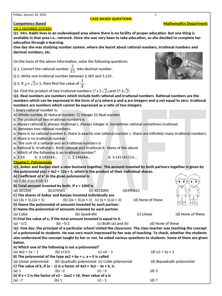 Case Based Study Class 9 Math | PDF | Numbers | Rational Number