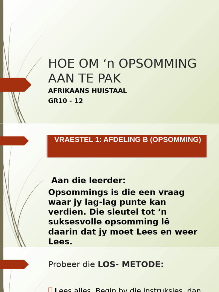 HOE OM N OPSOMMING AAN TE PAK | PDF