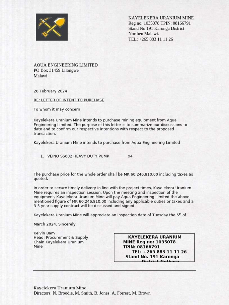 Letter of Intent To Purchase | PDF