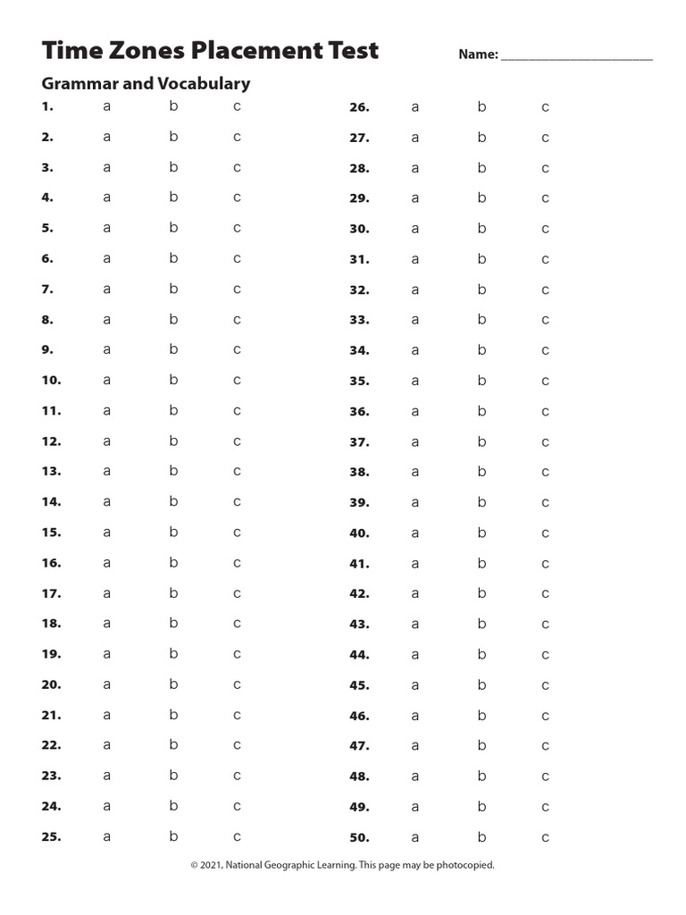 Time Zones Test for Students | PDF | Linguistics | Language Acquisition