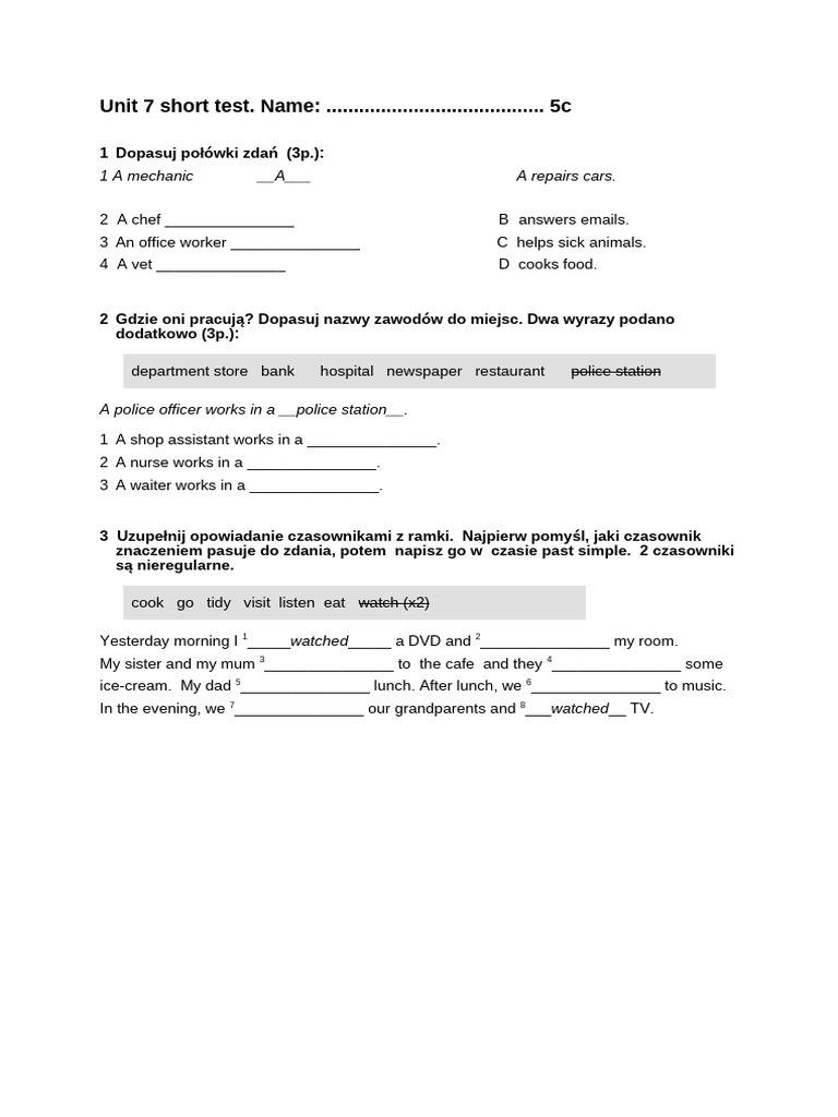 Unit 7 Short Test | PDF