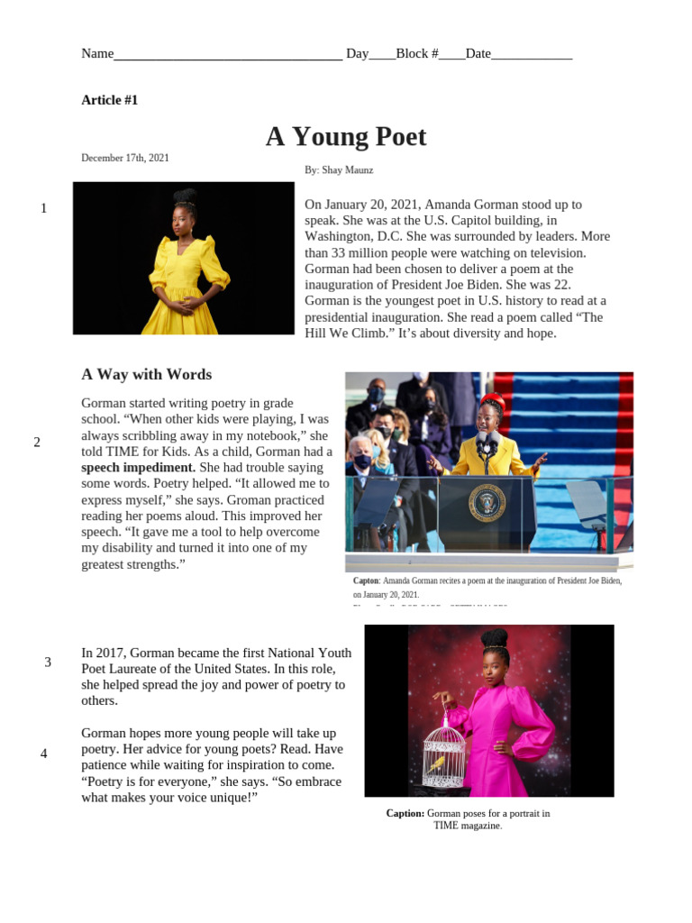 ELA_Grade 7_Unit 8_Writing Prompt_A Young Poet- Student Version (1) | PDF