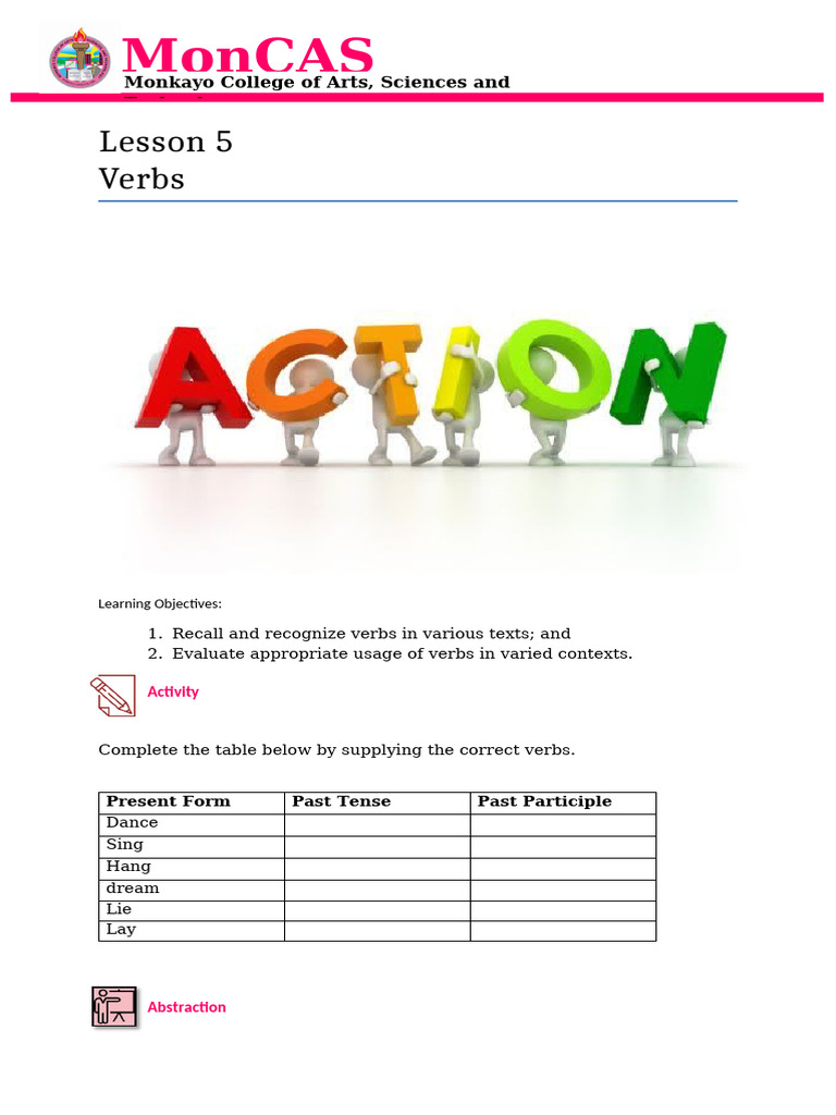 Lesson-5 Verbs 2024-2025 | PDF | Verb | Grammatical Tense