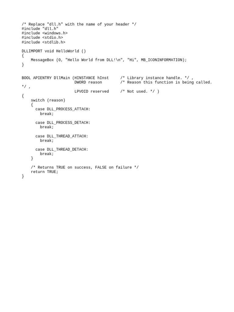 Create a Simple Windows DLL Example | PDF