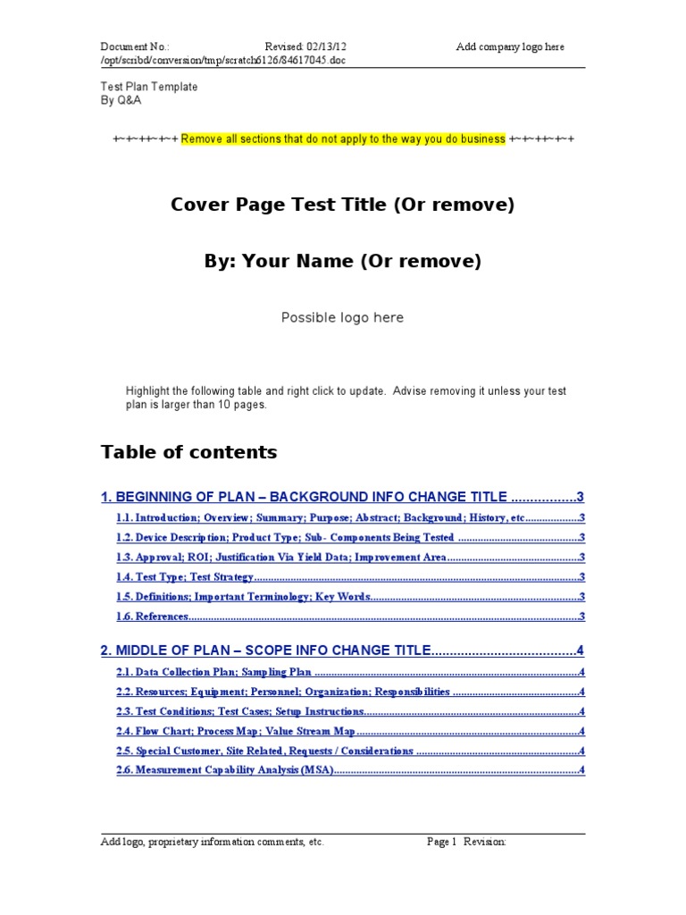 Cover Page Test Title (Or Remove) By: Your Name (Or Remove) : Possible ...