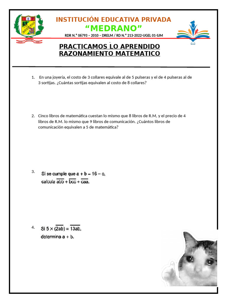 BBBBBB 1. PRACTICANDO LO APRENDIDO RM 6TO Abril 12 | PDF