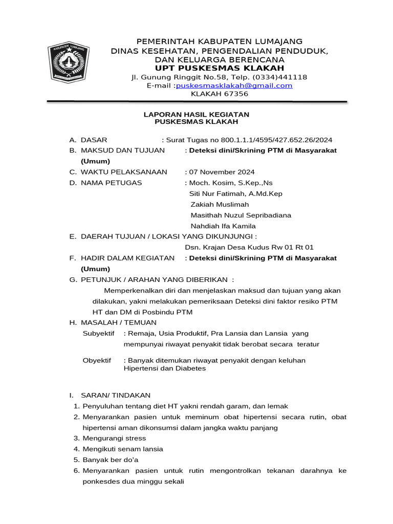 LHK PTM Deteksi Dini Dimasyarakat Umum 18 April 2024 | PDF