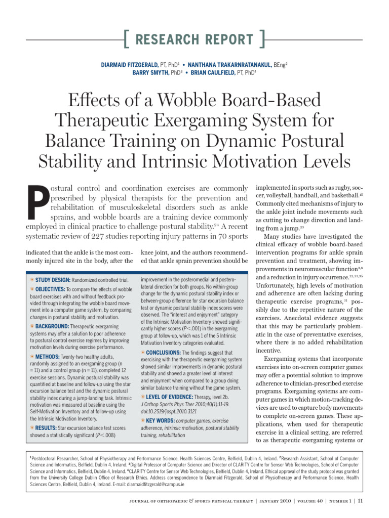 Smyth Et Al 2010 Effects of A Wobble Board Based Therapeutic Exergaming System For Balance ...