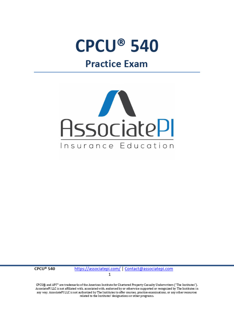 CPCU 540 Practice Exam Download | PDF | Fair Value | Insurance
