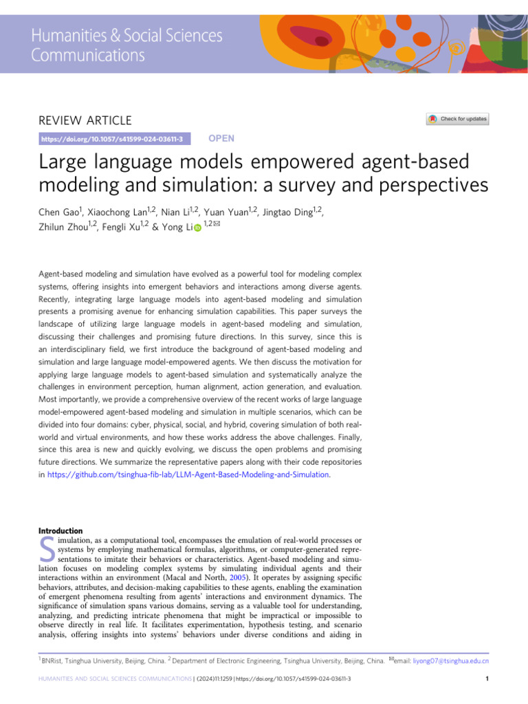 Large Language Models Empowered Agent-Based Modeling and Simulation: A Survey and Perspectives ...