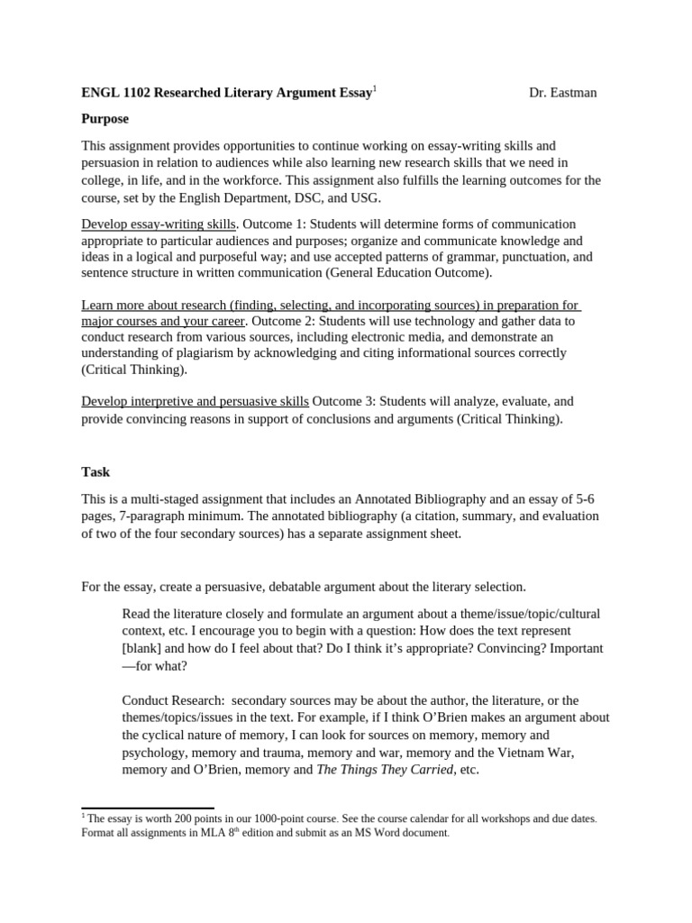 Researched Literary Argument Assignment Sheet 1102 2021 | PDF | Essays ...