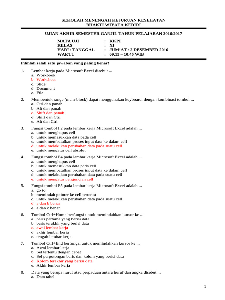 1.soal Kkpi-Xi Ganjil (Excel) | PDF