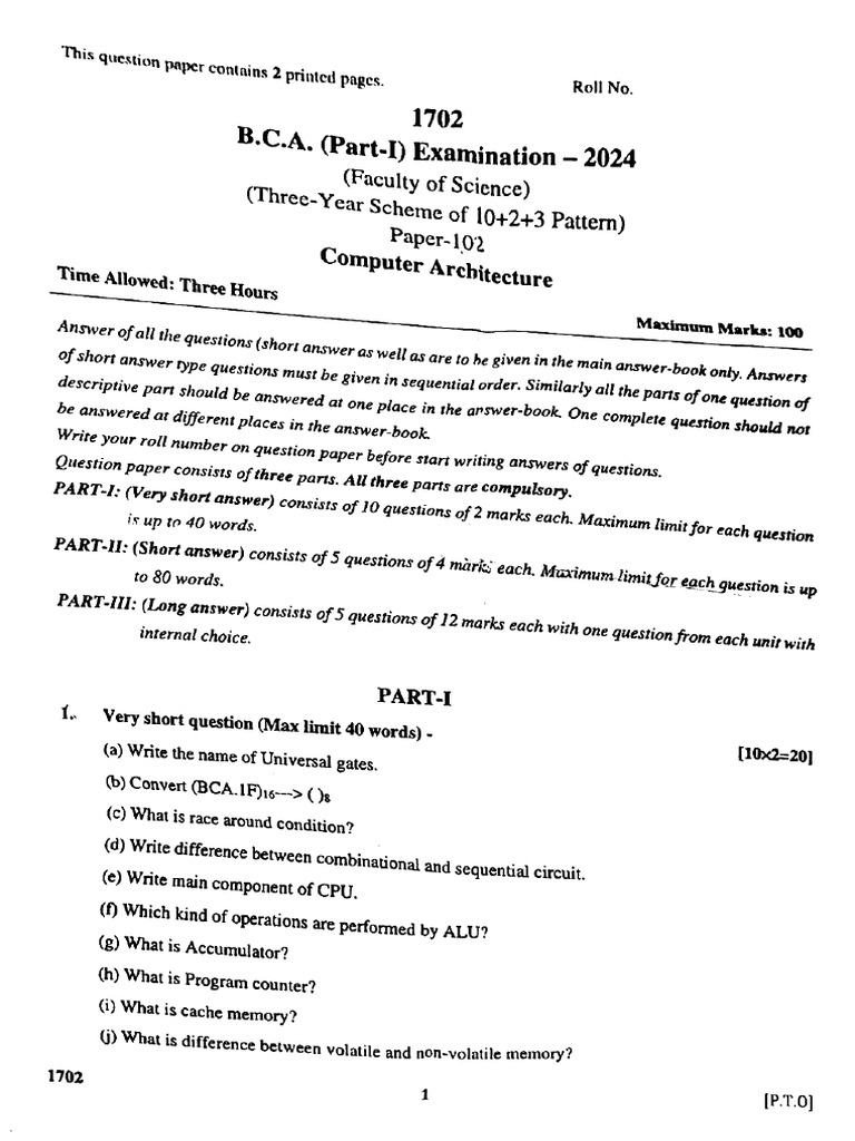Bca Part 1 Computer Architecture 1702 2024 | PDF