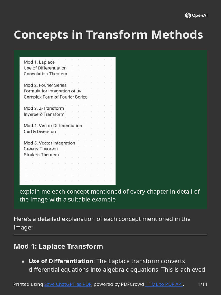 Concepts in Transform Methods | PDF | Laplace Transform | Linear Algebra