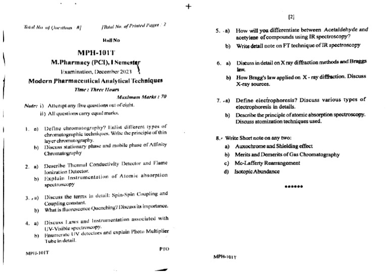 Mpharmacy 1 Sem Modern Pharmaceutical Analytical Tech Mph 101t Dec 2023 | PDF