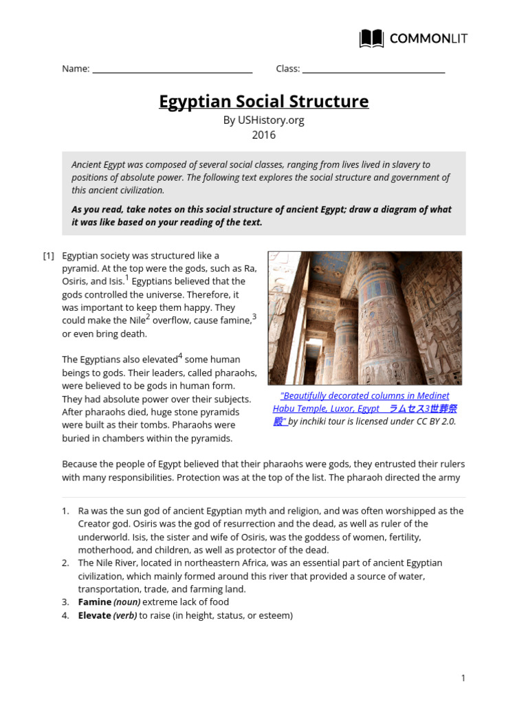 CommonLit - Egyptian Social Structure | PDF | Osiris | Ancient Egypt