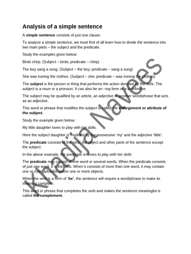 Analysis of A Simple Sentence | PDF