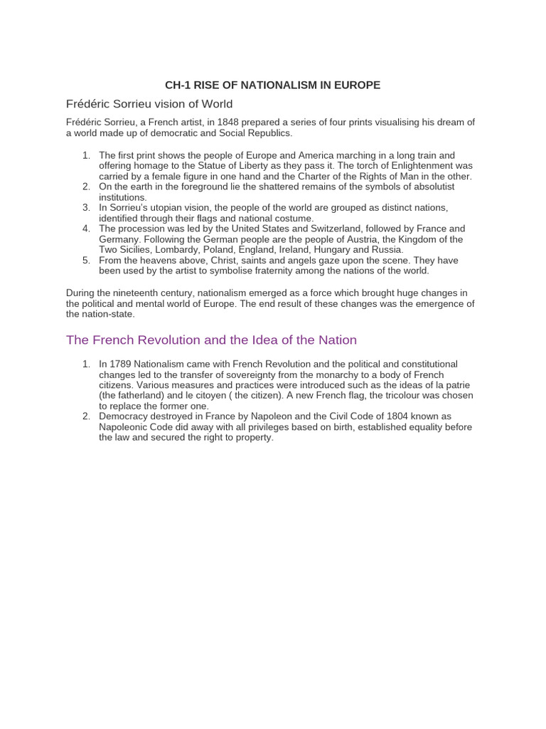 CH-1 The Rise of Nationalism in Europe Notes | PDF | German Empire ...