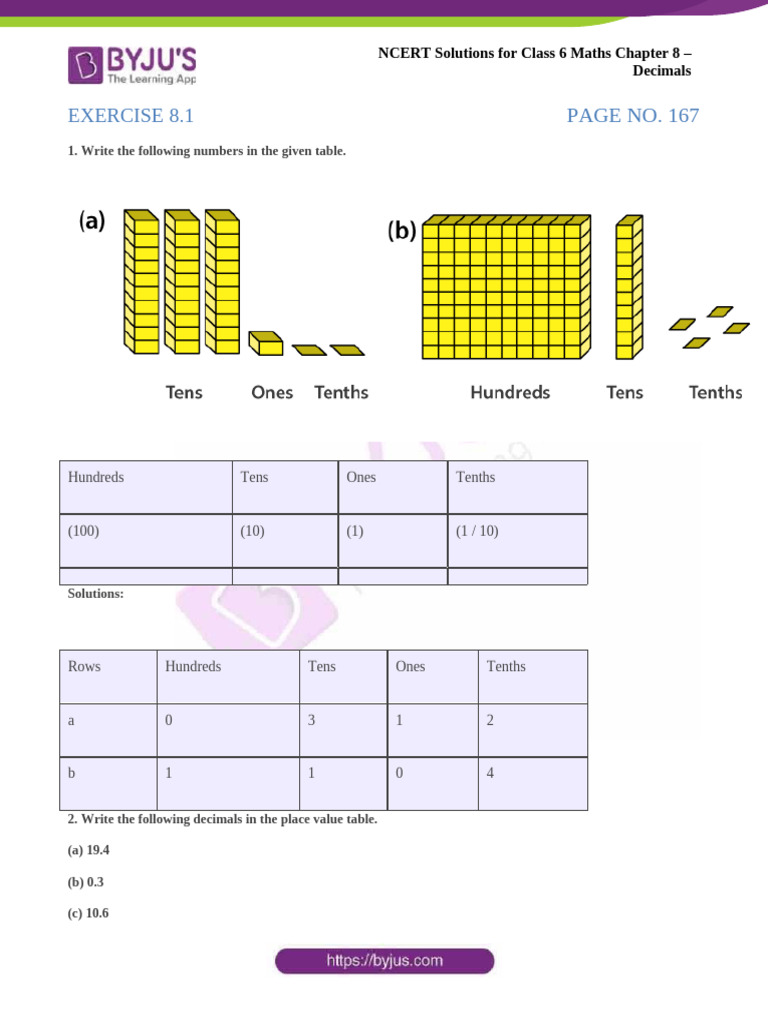 Class 6 Maths: Decimals Solutions | PDF | Numbers | Mathematics