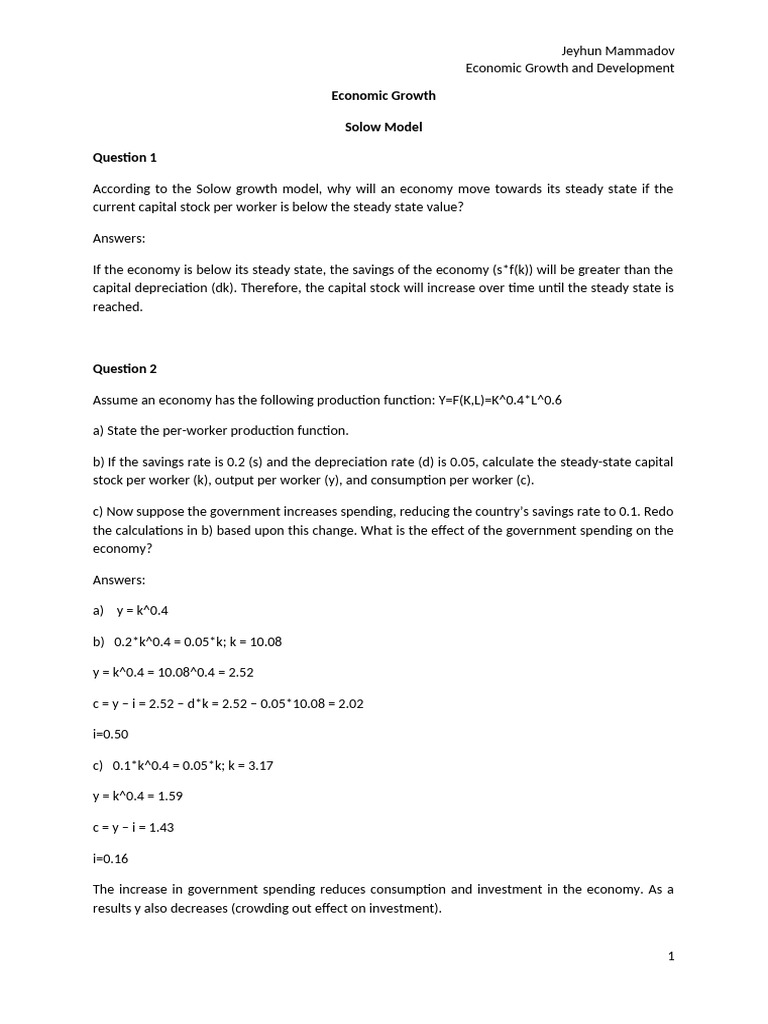 Exercises With Solutions | PDF | Production Function | Economic Growth