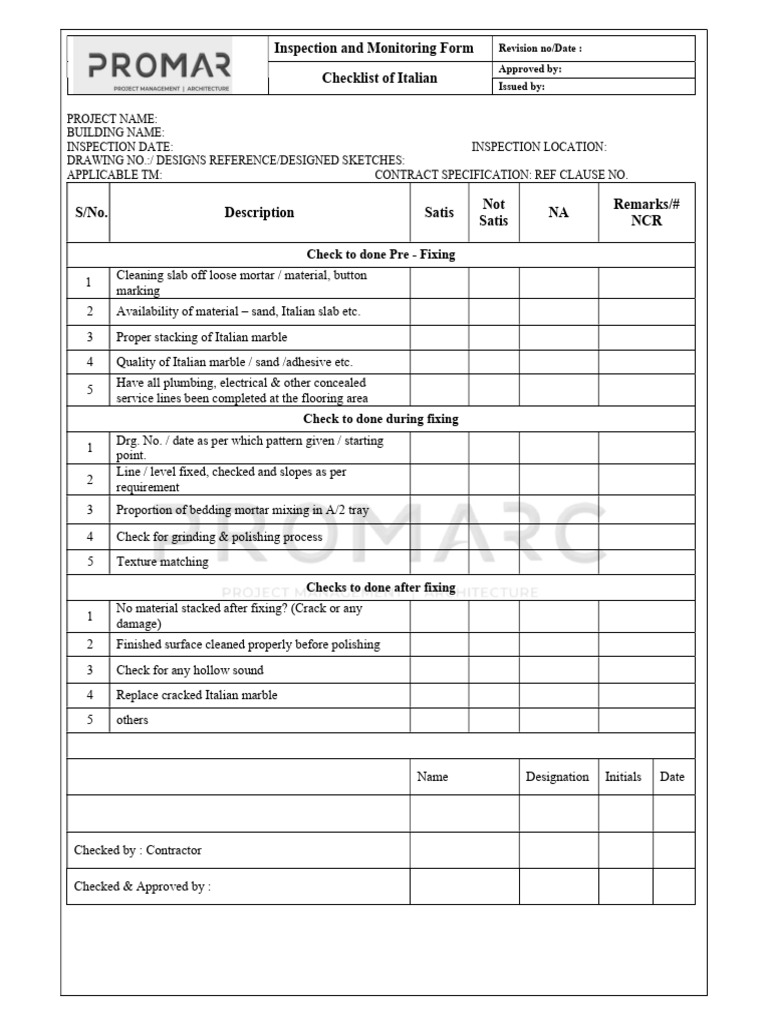 Italian Flooring Checklist | PDF