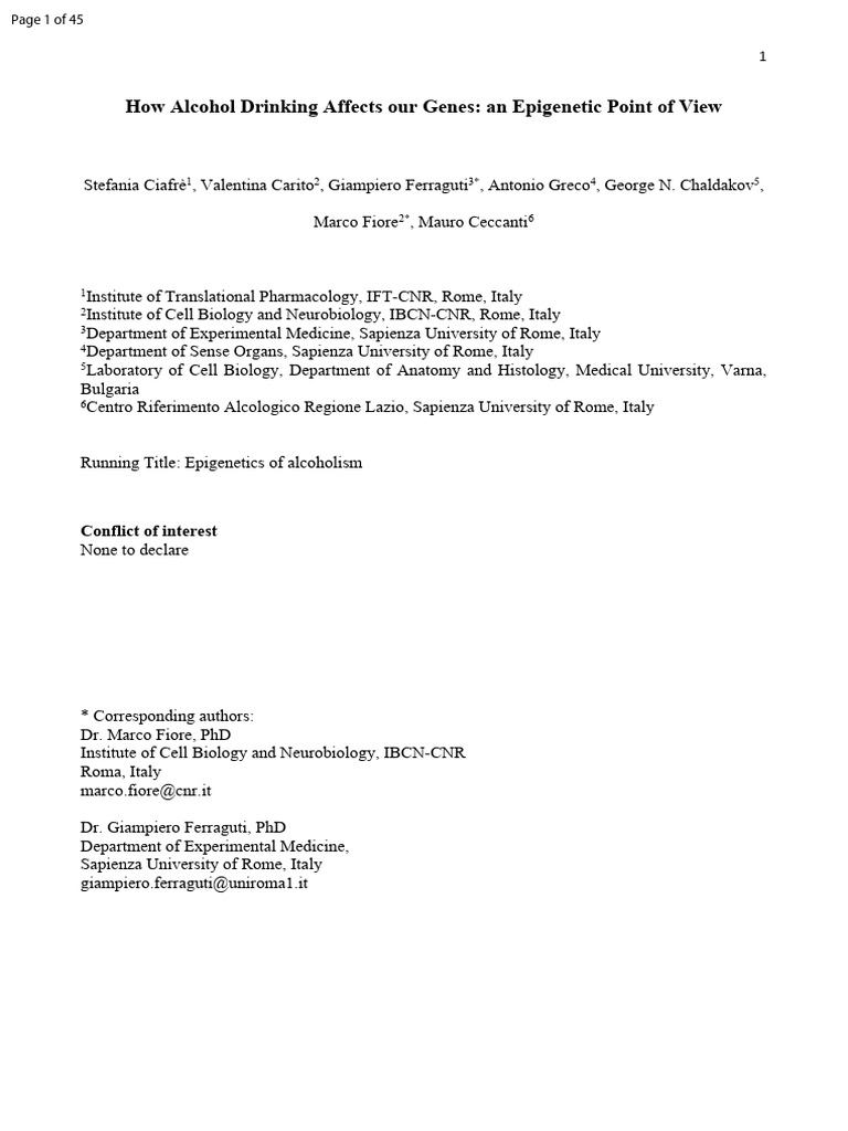 How Alcohol Drinking Affects Our Genes: An Epigenetic Point of View ...