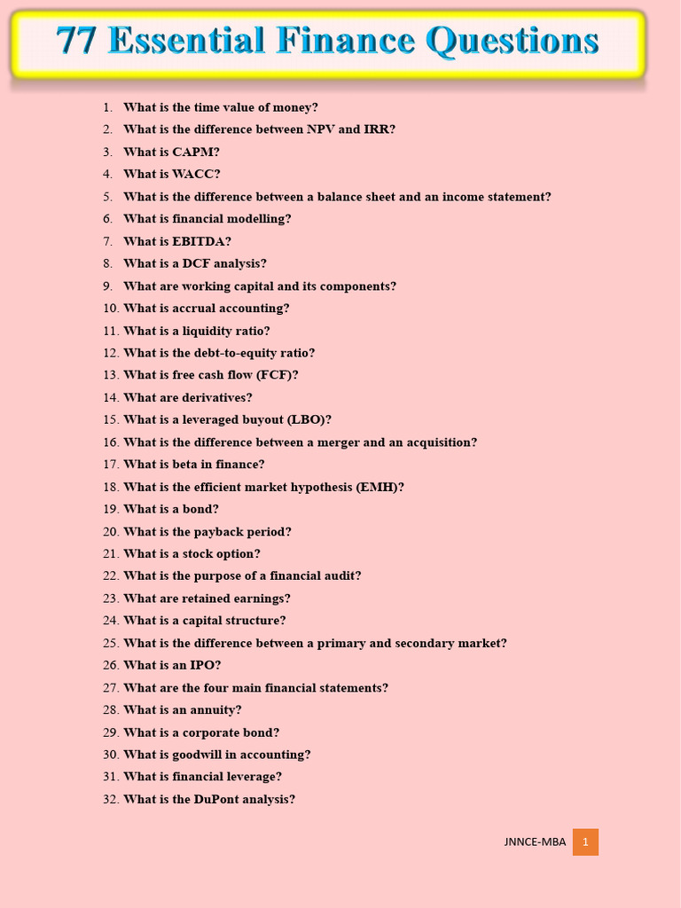 77 Essential Finance Questions | PDF | Leverage (Finance) | Internal ...