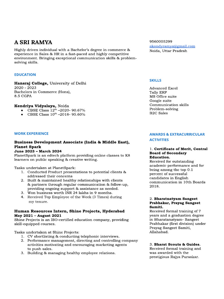 Ramya Resume 2025 | PDF