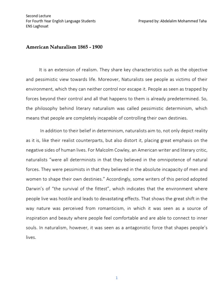 Fourth year Second lecture. AM LIT | PDF | Determinism | Realism (Arts)