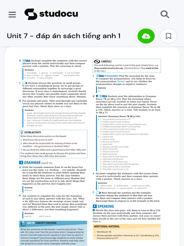 Unit 7 - Đáp Án Sách Tiếng Anh 1 - at The End of This Unit, Students ...