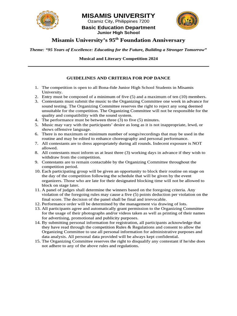 Pop Dance Competition Guidelines | PDF