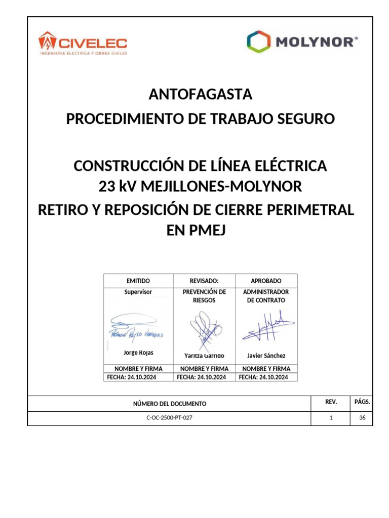 C-OC-2500-PT-027 PROCEDIMIENTO DE RETIRO Y REPOSICIÓN DE CIERRE PERIMETRAL REV. 1 | PDF ...
