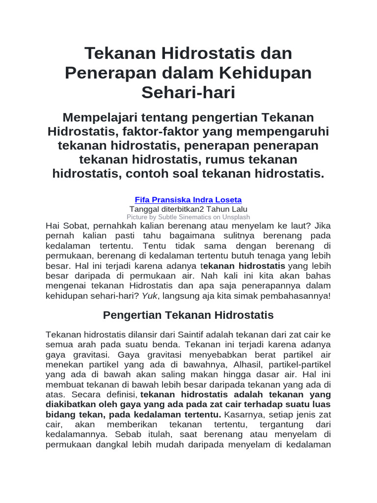 Materi Tekanan Hidrostatis | PDF