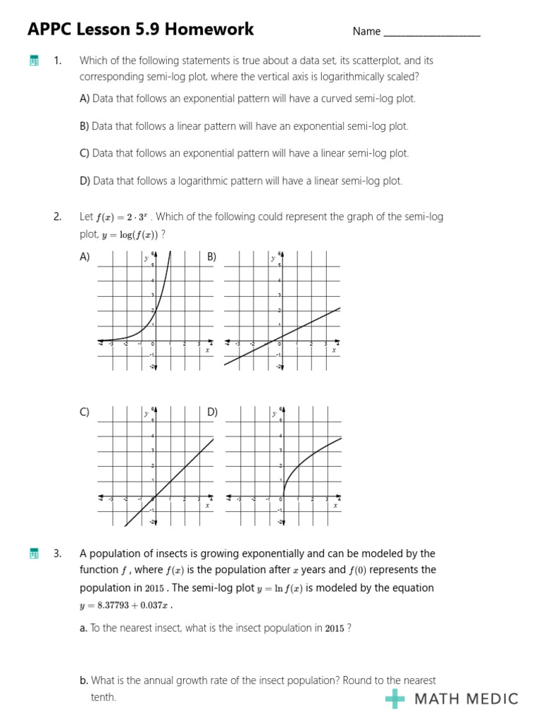 Extra Practice Math Medic HW 2.15 | PDF | Logarithm | Function ...