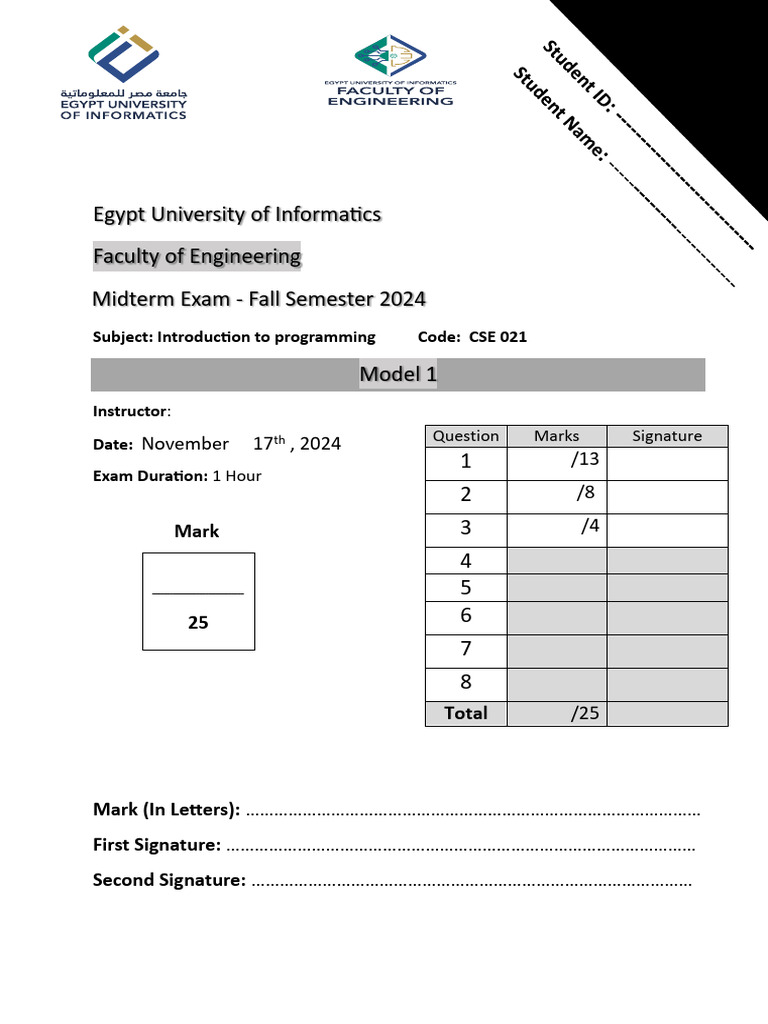 Midterm Cse 021 F24 Model 1 Ans Pdf Integer Computer Science Computer Programming