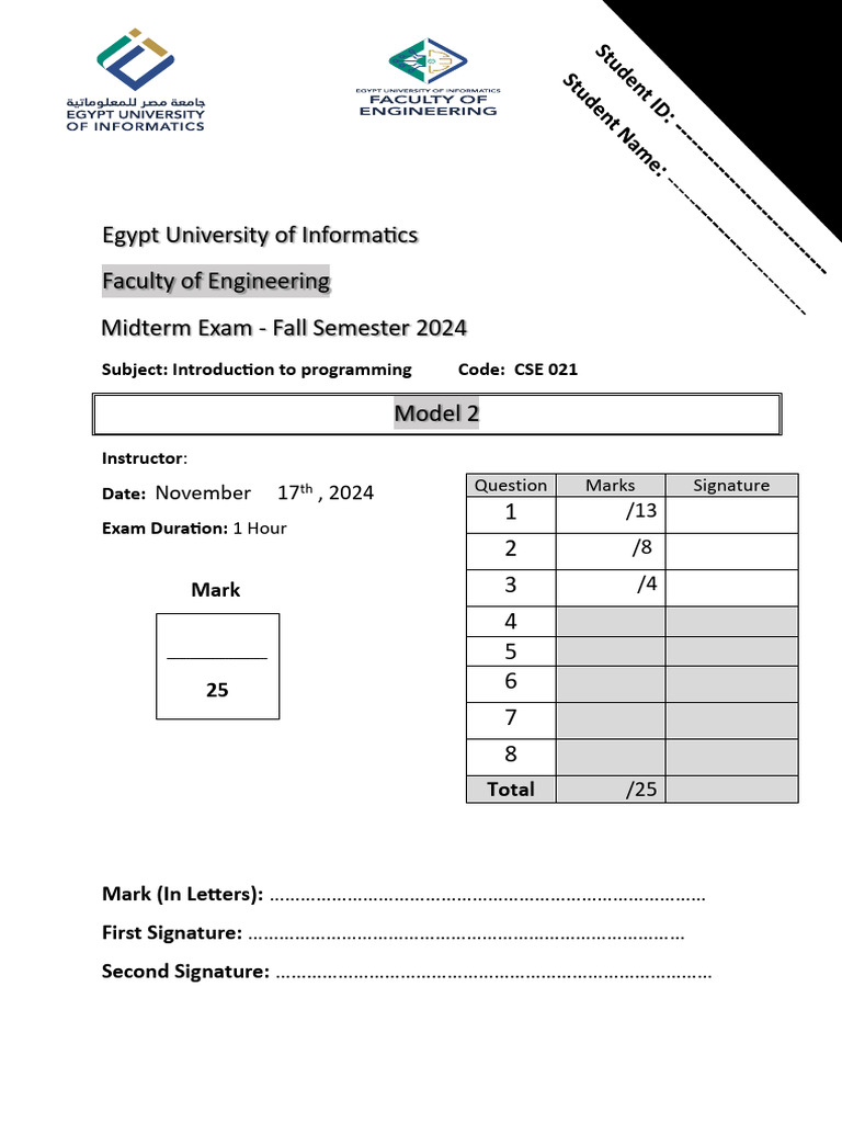midterm CSE 021 F24 model 2 ans | PDF | Control Flow | Computer Engineering