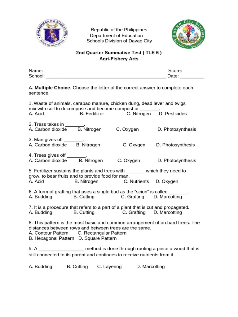 TLE-6-Agri_Q2-Exam | PDF | Fertilizer | Grafting TLE-6-Agri_Q2-Exam | PDF | Fertilizer | Grafting