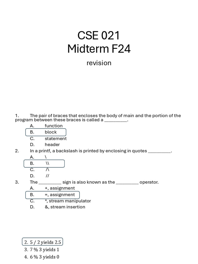 Midterm F24 MCQ Revision | PDF | Computer Data Storage | Algorithms