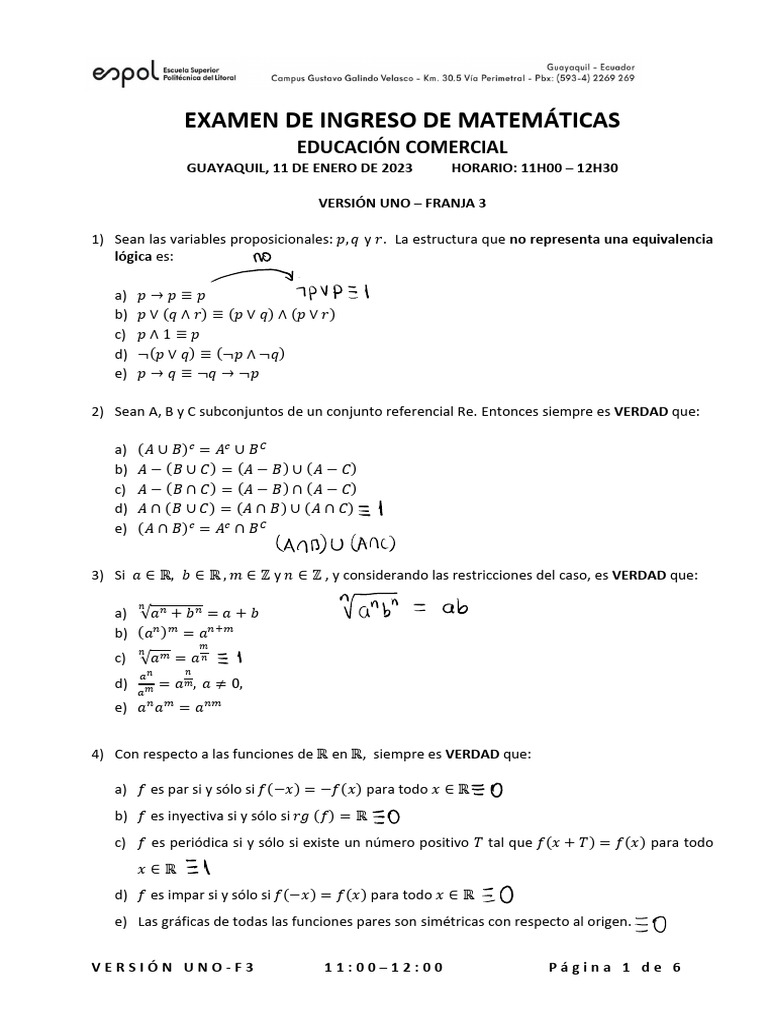 Examen Matemáticas 7 | PDF | Matriz (Matemáticas) | Análisis matemático
