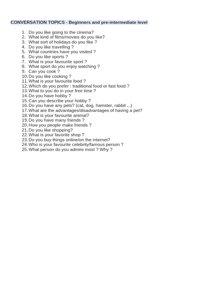 Conversation Topics 1 | PDF