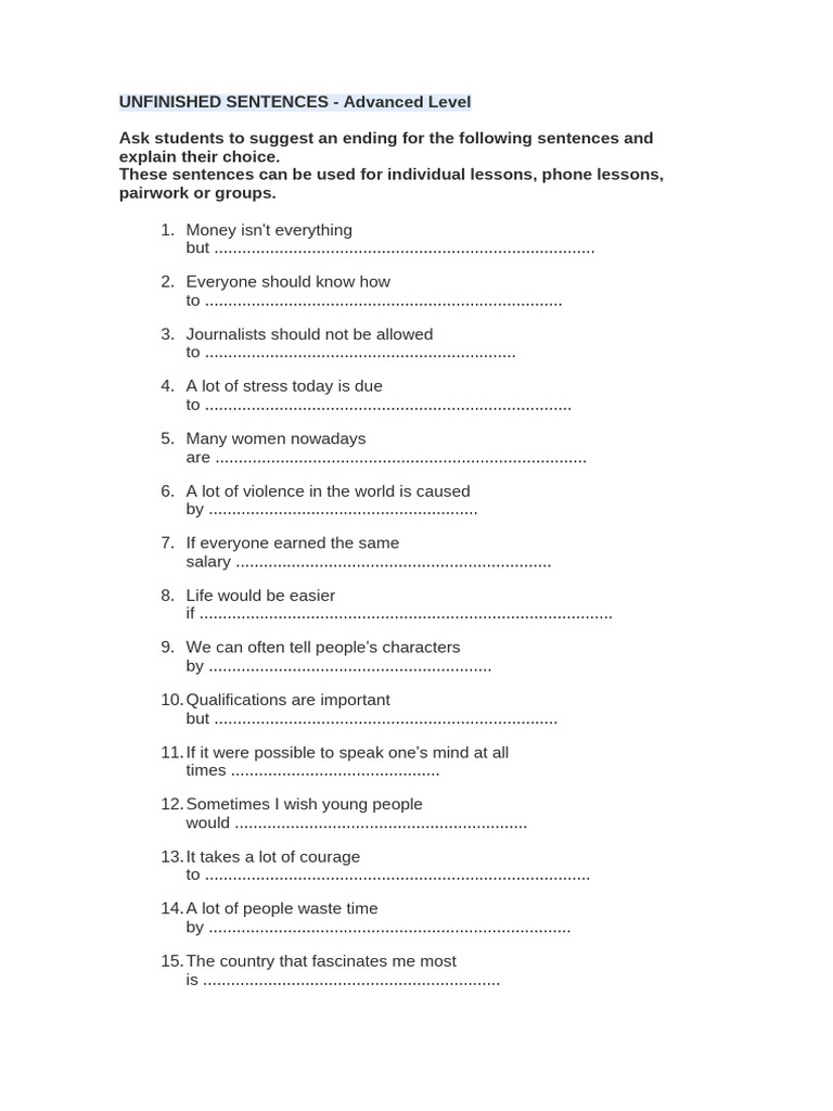 Unfinished Sentences 2 | PDF